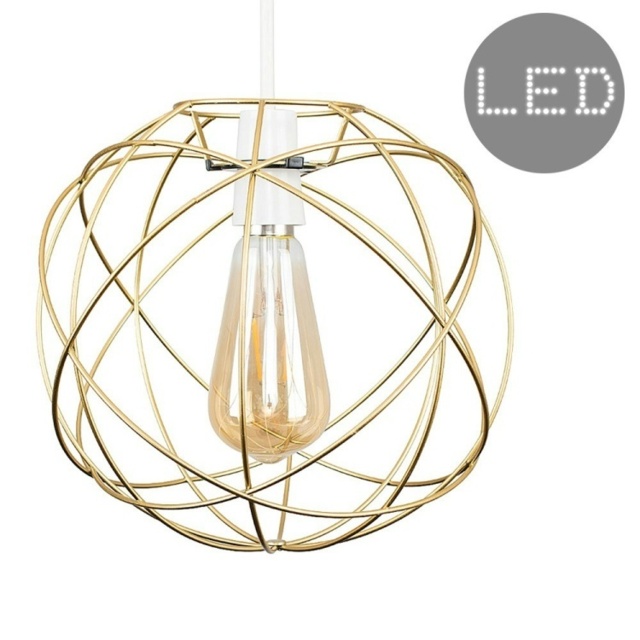 Valuelights Rutherford Gold Ceiling Pendant Light Shade & Led Filament ...