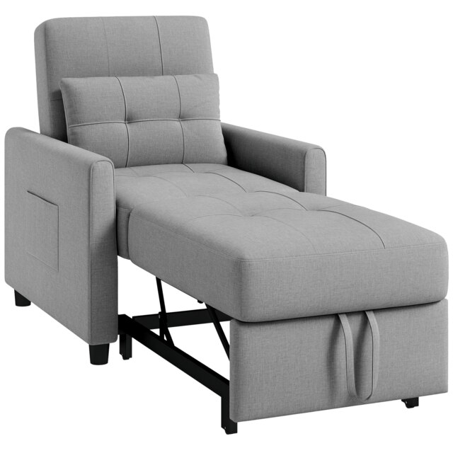 Homcom pull out chair bed, sleeper chair with pillow, side pockets ...