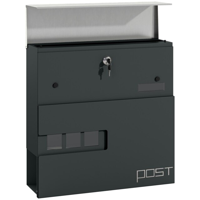 Homcom wall mounted post box, weatherproof letterbox with lock, grey ...