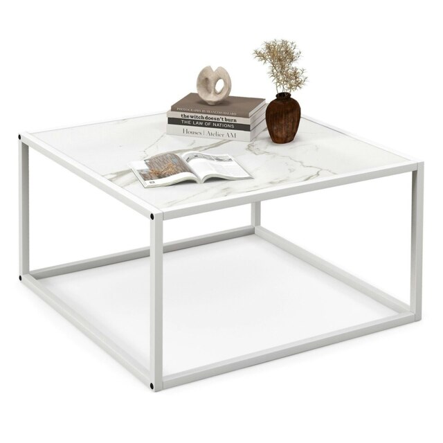 Costway modern square coffee table with faux marble tabletop white by ...