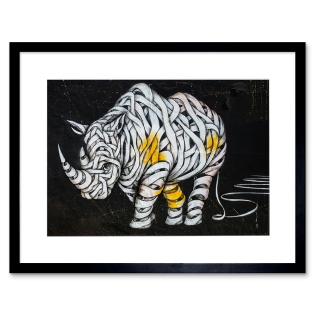 "Rhino Bandage Strip Graffiti Animal Street Art 9X7"" Black Framed Wall ...