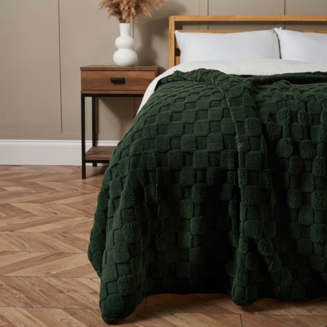 Bhs Checkerboard Throw With Sherpa, Green by Tesco - Marketplace ...