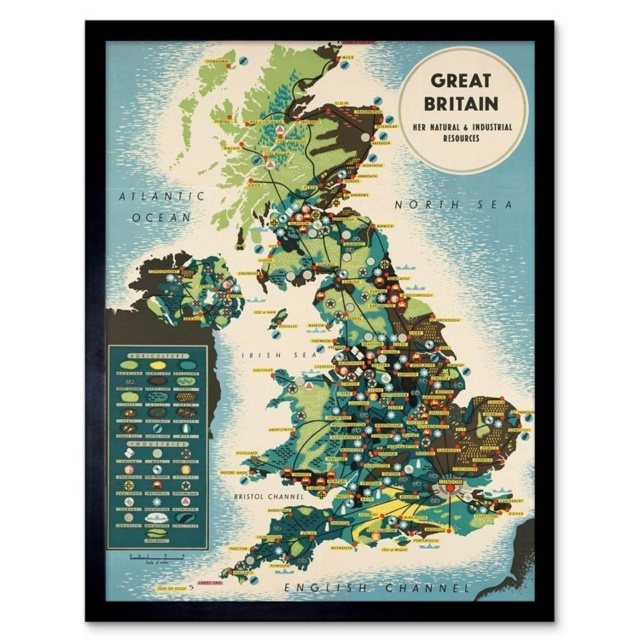 Map Uk North Sea Great Britain Natural Industrial Resources Framed Wall ...