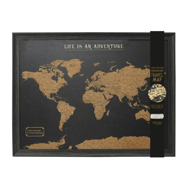 Splosh Travel Map Cork Board World Large Black Wood Multi by Tesco ...