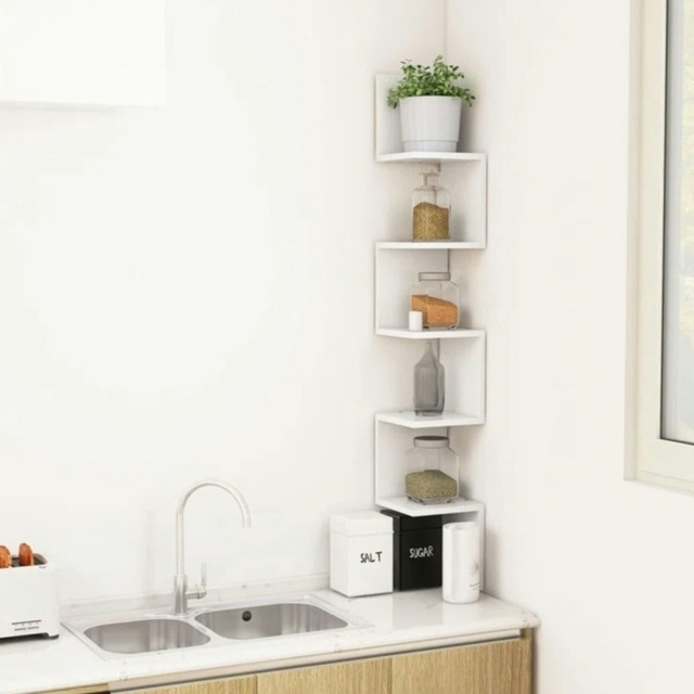 Alivio 5-Tier Wall Mount Floating Corner Shelf With Zigzag Design by ...