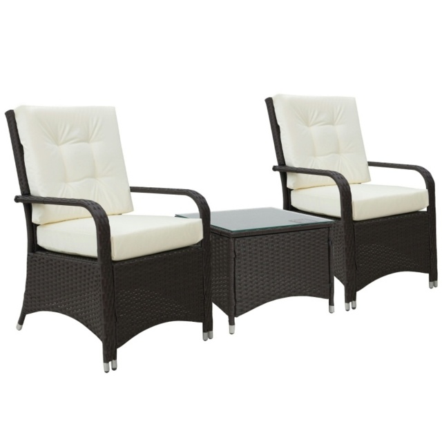 Outsunny Rattan 3Pcs Chair Table Bistro Set Patio Set With Steel Frame ...