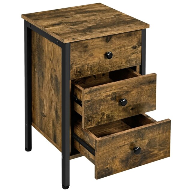 Yaheetech wooden texture side table with 3 drawers rustic brown by ...