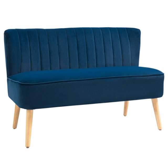 Homcom Velvet-Feel Double Sofa W/ Foam Padding High Back Blue by Tesco ...
