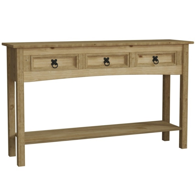 Vida Designs Corona 3 Drawer Console Table With Shelf, Solid Pine Wood ...