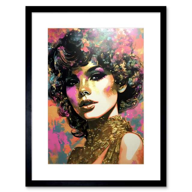 "Young Woman Gold Glam Glitter Sparkle Aesthetic Portrait 9x7"" Black ...