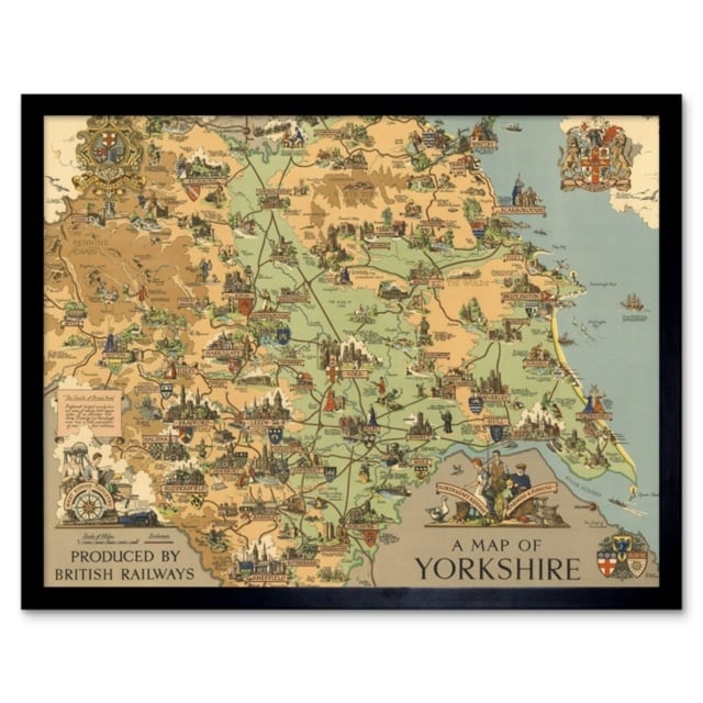 Map Clark 1949 Yorkshire England British Railways Framed Wall Art Print ...