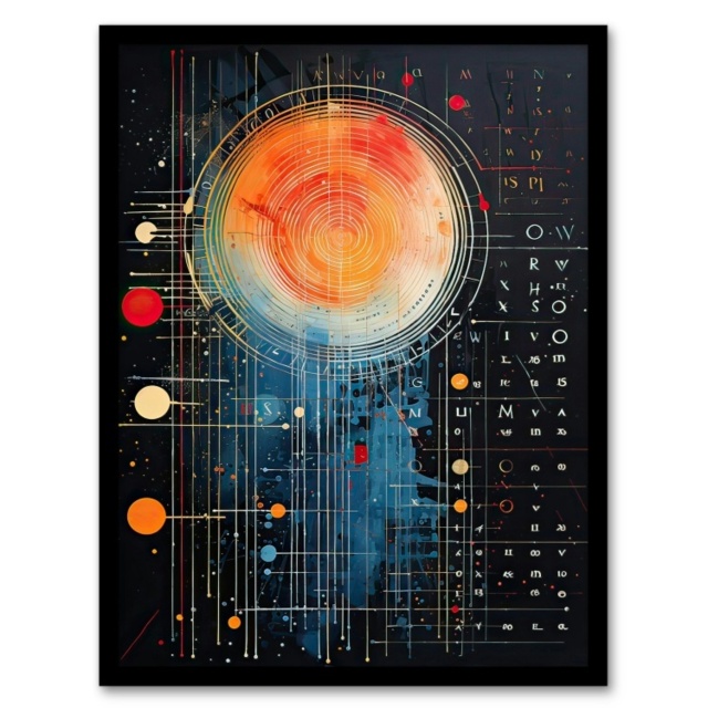 Ancient Solar System Codex Manuscript Sun Black Framed Wall Art Print ...