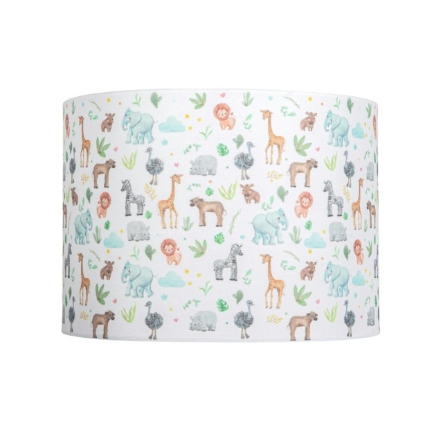 Safari Themed White Cotton Lamp Shade With Hand Drawn Pastel Coloured ...
