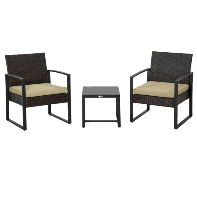Outsunny 3 Pieces Rattan Patio Bistro Set 2 Chairs Coffee Side Table by ...