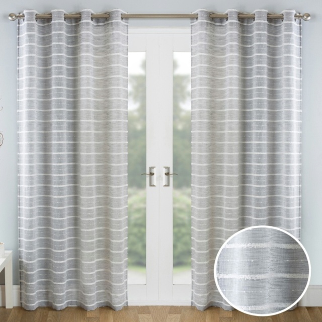Pair Of Antigua Grey Chenille Stripe Voile Panels 72 Inch (183 Cm ...