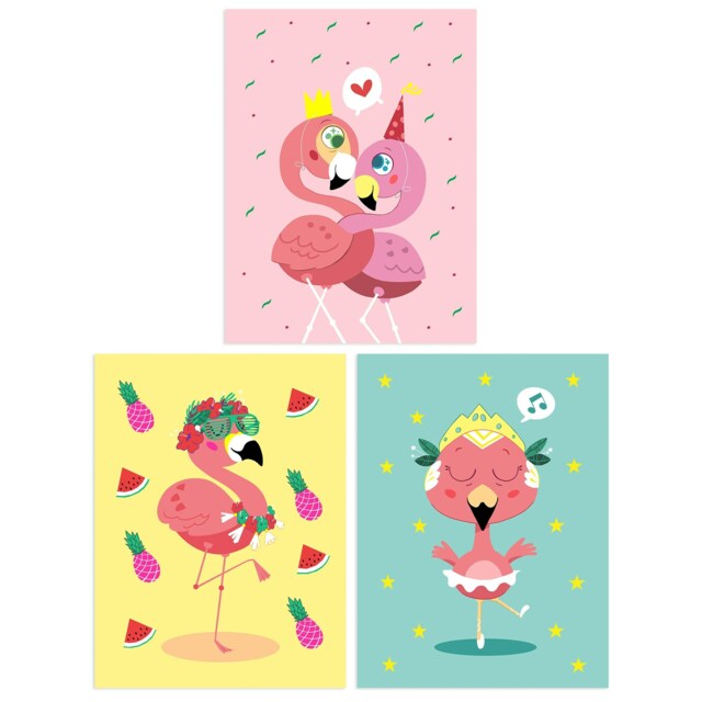 Set of 3 Kids Bedroom Nursery Cute Flamingo Bird Cartoon Ballerina Wall ...
