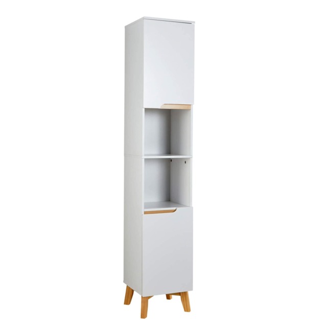Bathroom Tall Storage Cabinet Open Shelving Unit 2 Door Tallboy White ...