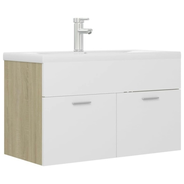 Sink Cabinet With Built-In Basin White And Sonoma Oak Engineered Wood ...