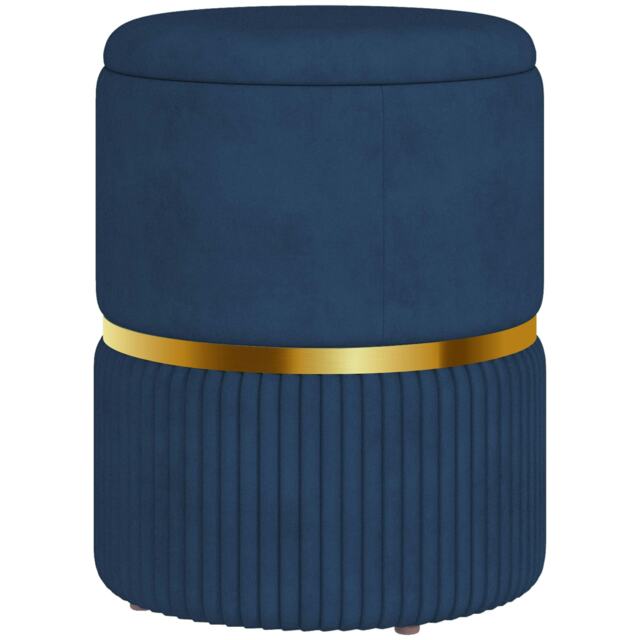 HOMCOM Round Pouffe Storage Footstool with Cushioned Top Hidden Space ...