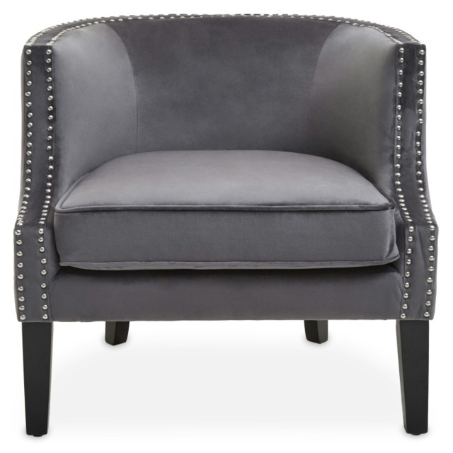Interiors By Premier Grey Velvet Studded Chair, Easy To Clean Leather ...