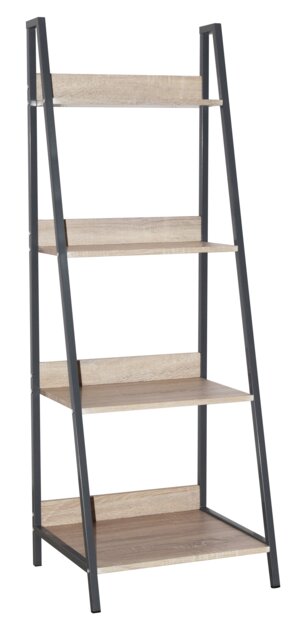 Ladder bookcase with oak effect shelves and grey metal frames - home ...