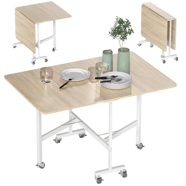Homcom drop leaf table with 6 wheels folding dining table, oak by Tesco ...
