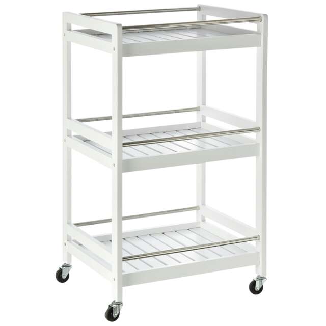 HOMCOM 3-Tier Home Trolley Kitchen Storage w/ Steel Bars 4 Wheels ...