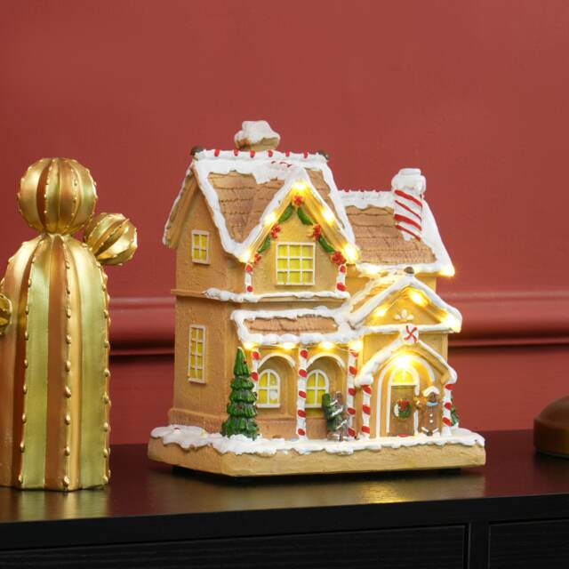 Homcom christmas village gingerbread house with led lights and music ...
