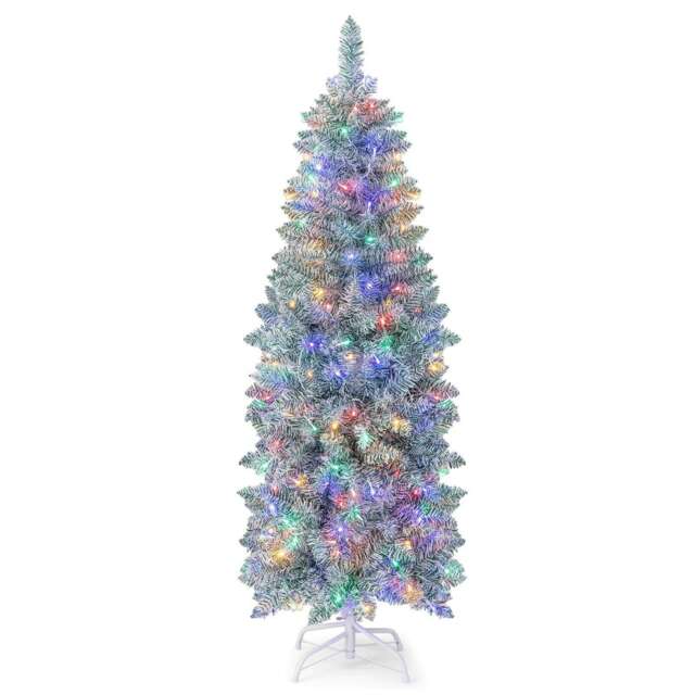 COSTWAY 5FT Pre-Lit Artificial Christmas Tree W/ 190 LED Lights Green ...