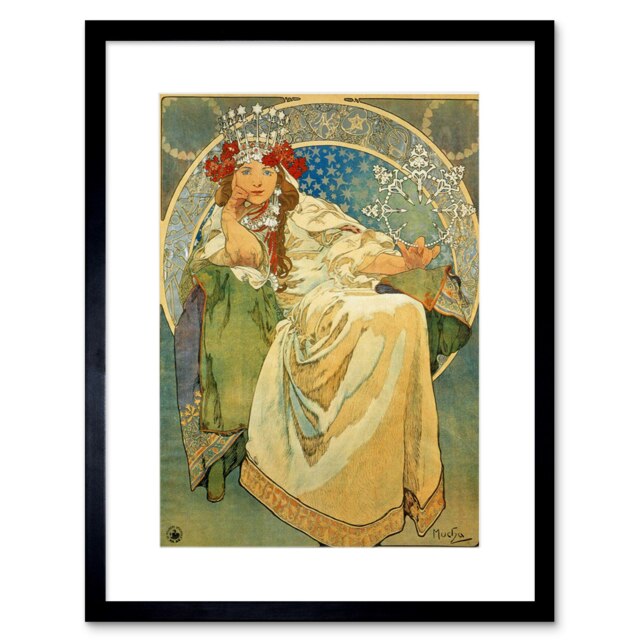"Alphonse Mucha Princess Hyacinth 1911 Art Nouveau 9x7"" Black Framed ...