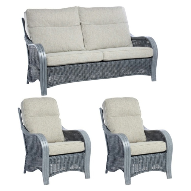 Desser Turin Grey 3 Seater Rattan Sofa Set In Pebble - Conservatory ...