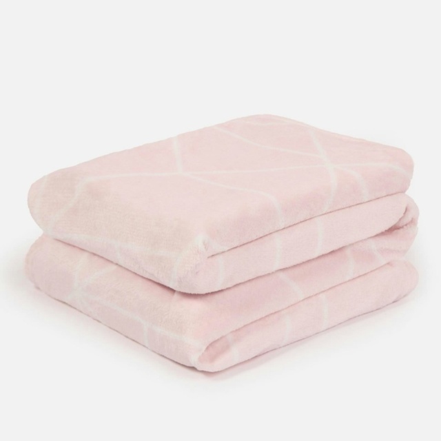 Ohs Geo Print Ultra Soft Fleece Cosy Blanket Throw, 125X150Cm - Blush ...