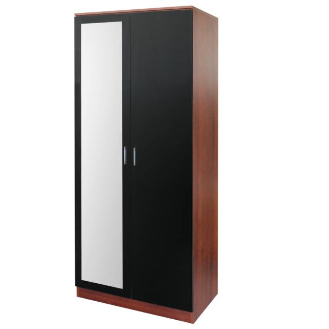 Modern 2-door wardrobe with mirror high gloss finish in walnut and ...
