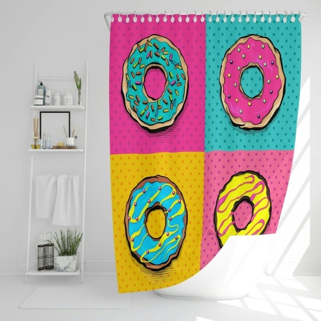 Set Doughnut Sweet Food, Donut Cartoon Pop Art Style (Shower Curtain ...
