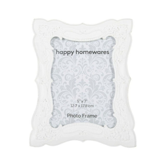 Classic And Ornate Polyresin Matt White 5X7 Photo Frame With 3D Floral ...