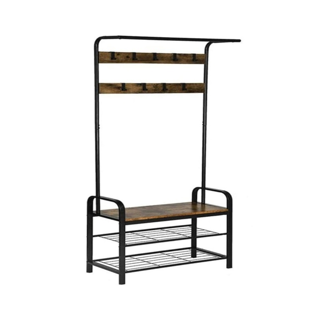Living And Home Freestanding Wooden And Metal Coat And Shoe Rack by ...