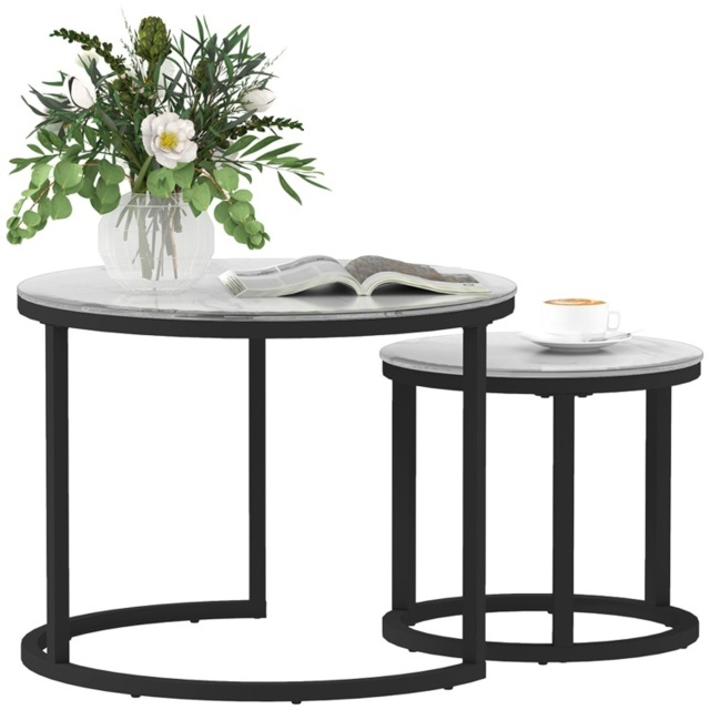 Homcom Glass Coffee Table Set Of 2, Round Tables For Living Room by ...