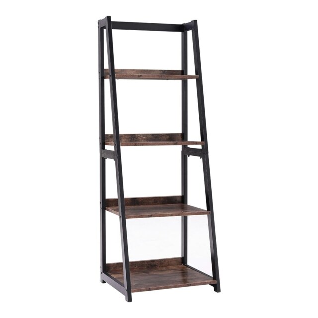 Living and Home 5-Tier Industrial Wooden Open Shelf Ladder Bookcase ...