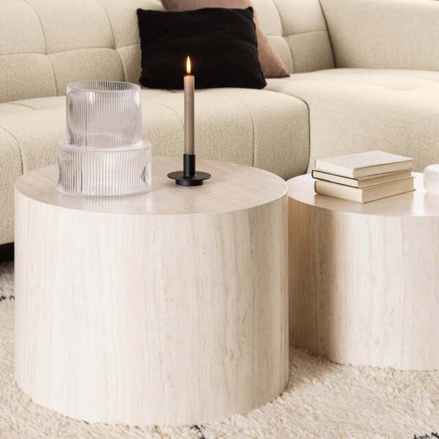 Dice Round Coffee Table Set in Light Travertine Effect - - That Home ...