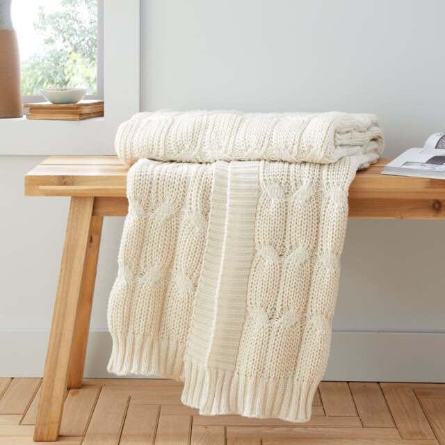 Catherine Lansfield Chunky Marl Knit Cosy Blanket Throw - Cream - That ...