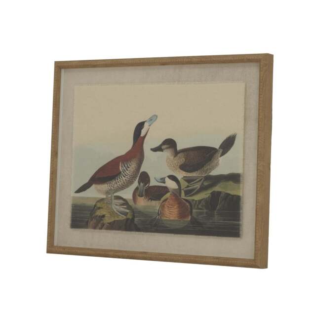 Flora & Fauna Collection Ducks On Linen In Beaded Frame - Brown - That ...
