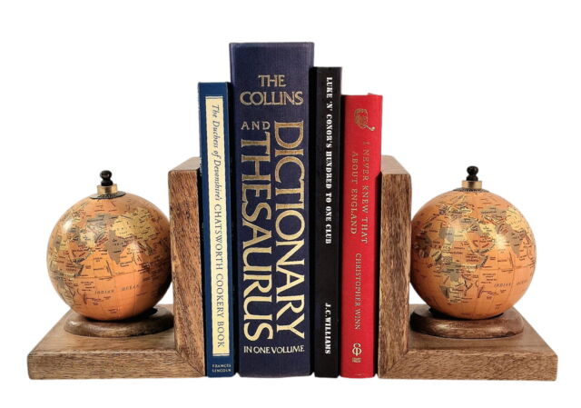 Pair of World Globe Bookends Set in Mango Wood - - That Home Shop by ...