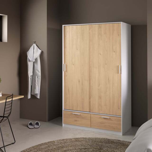 Line Wardrobe with 2 Doors 2 Drawers - Black & Oak - That Home Shop by ...