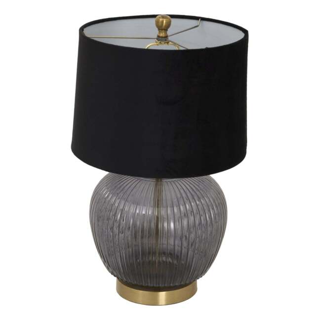 Luxton Glass Ribbed Lamp With Black Velvet Shade - Black - That Home ...