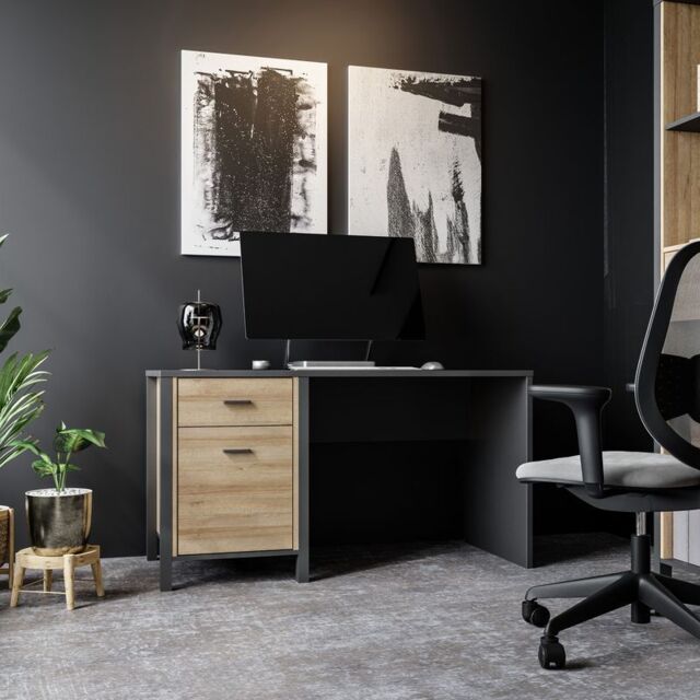 High Rock Desk in Matt Black/Riviera Oak - Matt Black/Riviera Oak ...