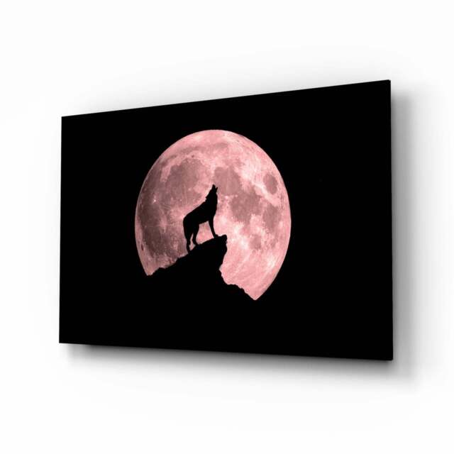 Wolf And Full Moon Glass Wall Art - - That Home Shop by That Home Shop ...