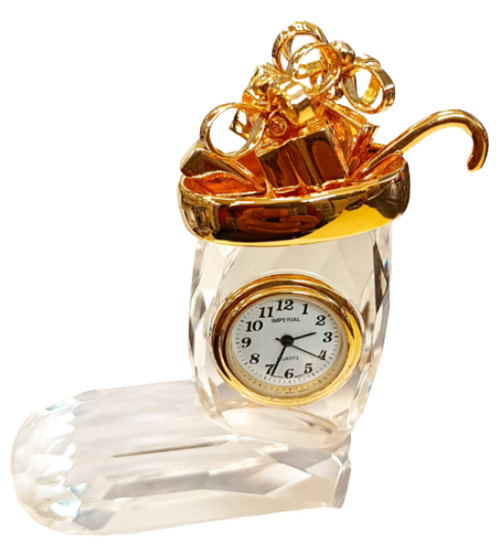 Miniature Clock Crystal Glass Christmas Stocking Gold Plated Metal ...