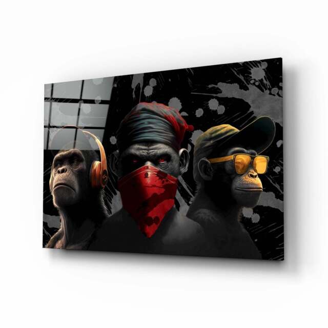 3 Wise Monkeys Glass Wall Art -- Designer Collection - - That Home Shop ...