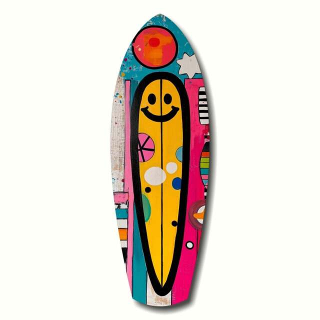 Smiley Surfing Glass Wall Art - - That Home Shop by That Home Shop ...
