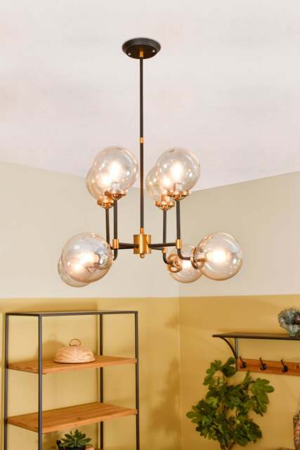 Mercer Glass Bubble Black And Brass Chandelier - E14 25W - Black Brass ...
